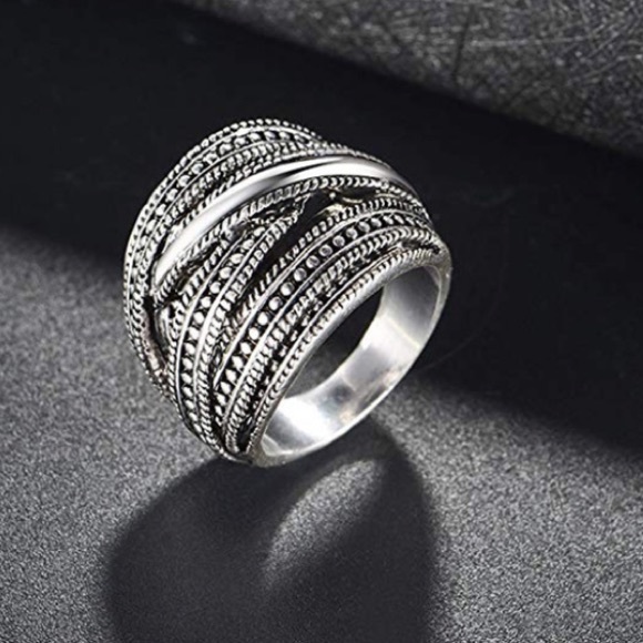 Jewelry | Vintage Punk Chunky Antique Silver Statement Ring Twine Intertwined Wide Band | Poshmark